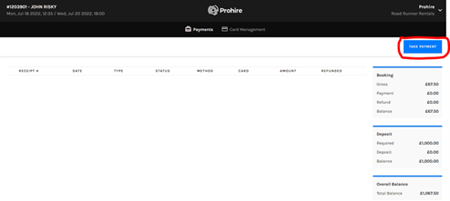 How to take a deposit on Prohire