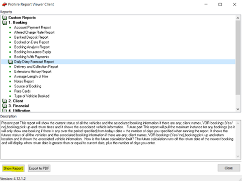 Daily Diary – Forecast Report