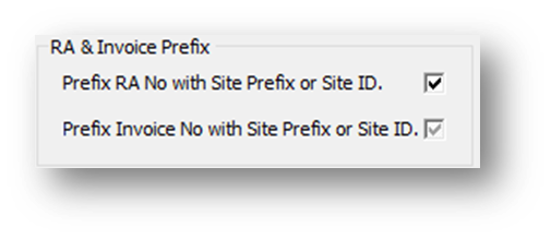 Site Details RA & Inv No Setup Tab
